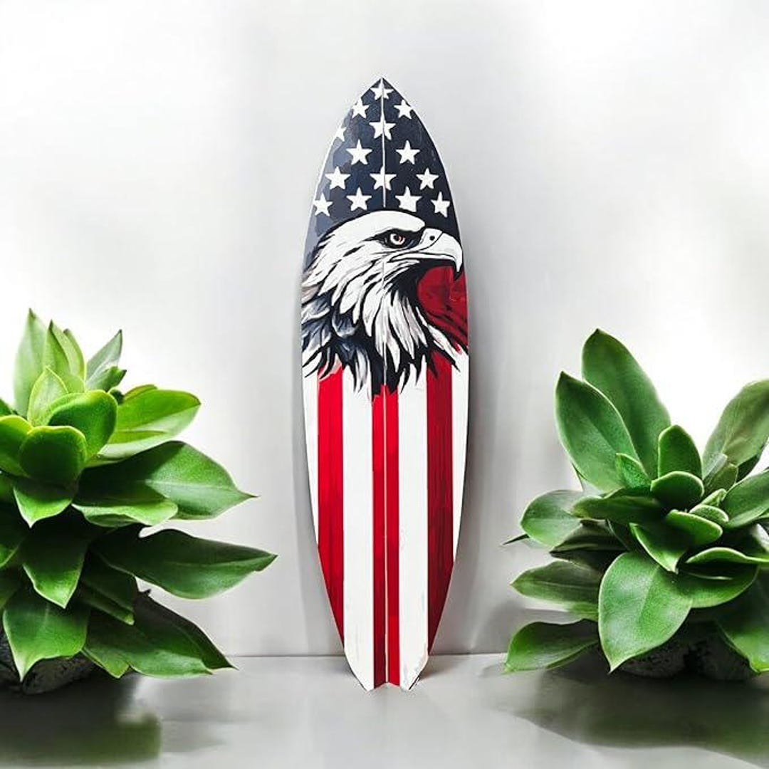 Patriotic Eagle Surfboard Wall Art: American Flag Decor, 3 Foot - Etsy