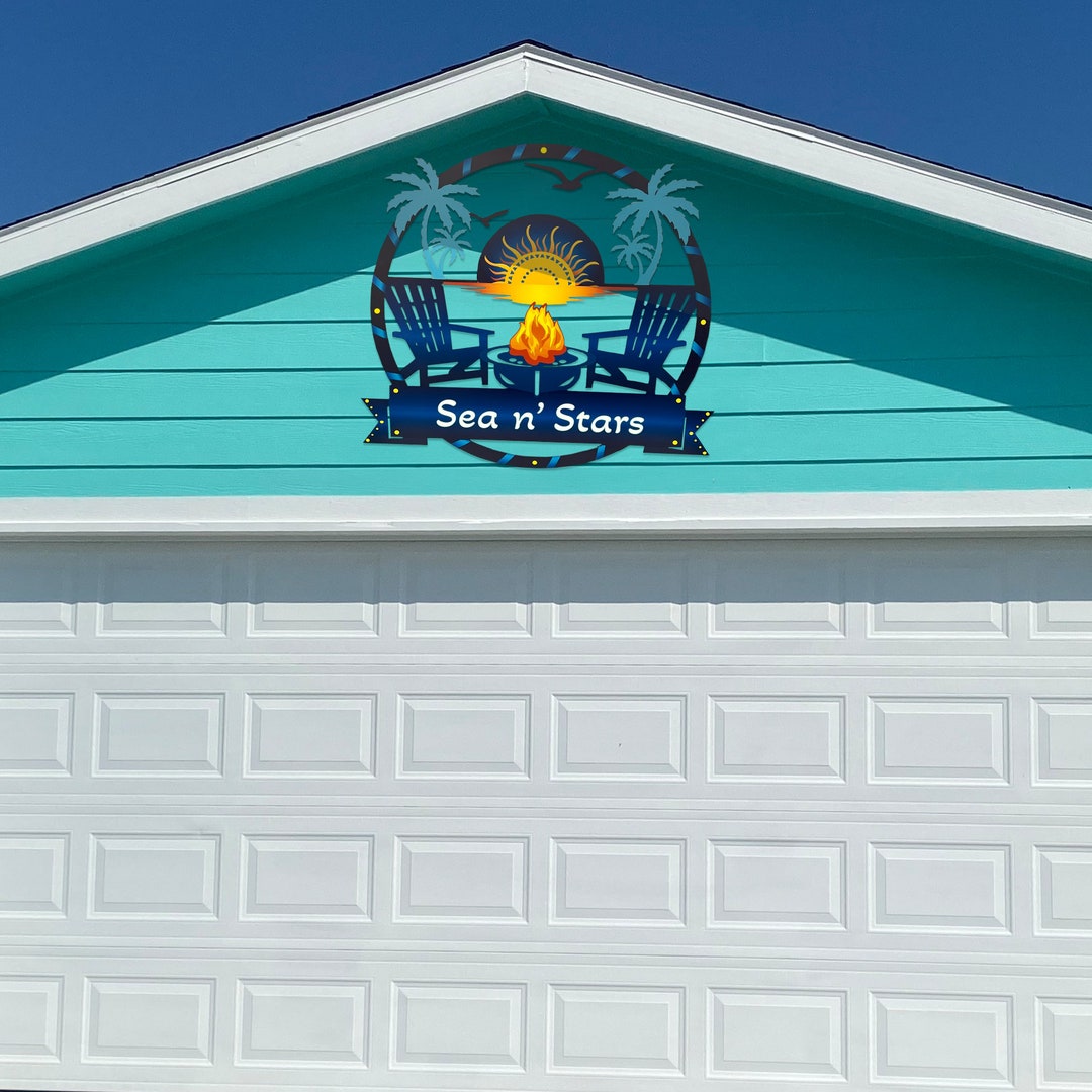 Outside Beach House Sign Decor, Beach Chairs Sunset Palm Trees Coastal ...