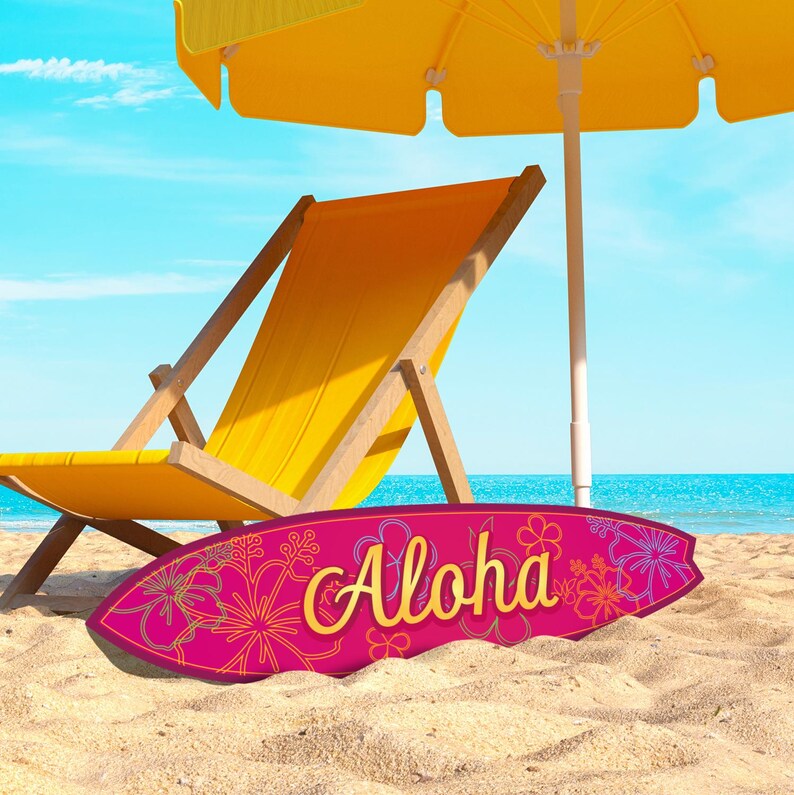 Aloha Surfboard Wall Art: Fuchsia PVC Beach Decor, Coastal Sign - Etsy