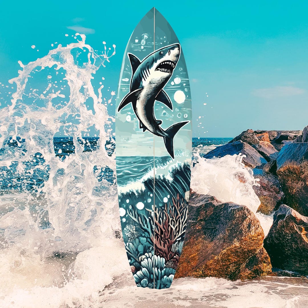 Shark Surfboard Wall Art: Weather Resistant Ocean Decor (3 Foot) - Etsy