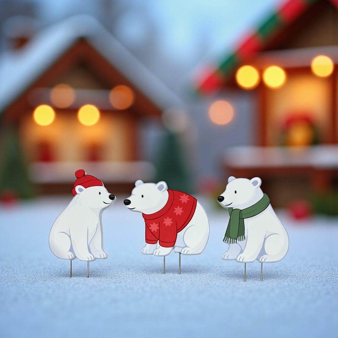 Polar Bear Christmas Yard Signs - PVC Outdoor Holiday Decor - Set of 3 ...