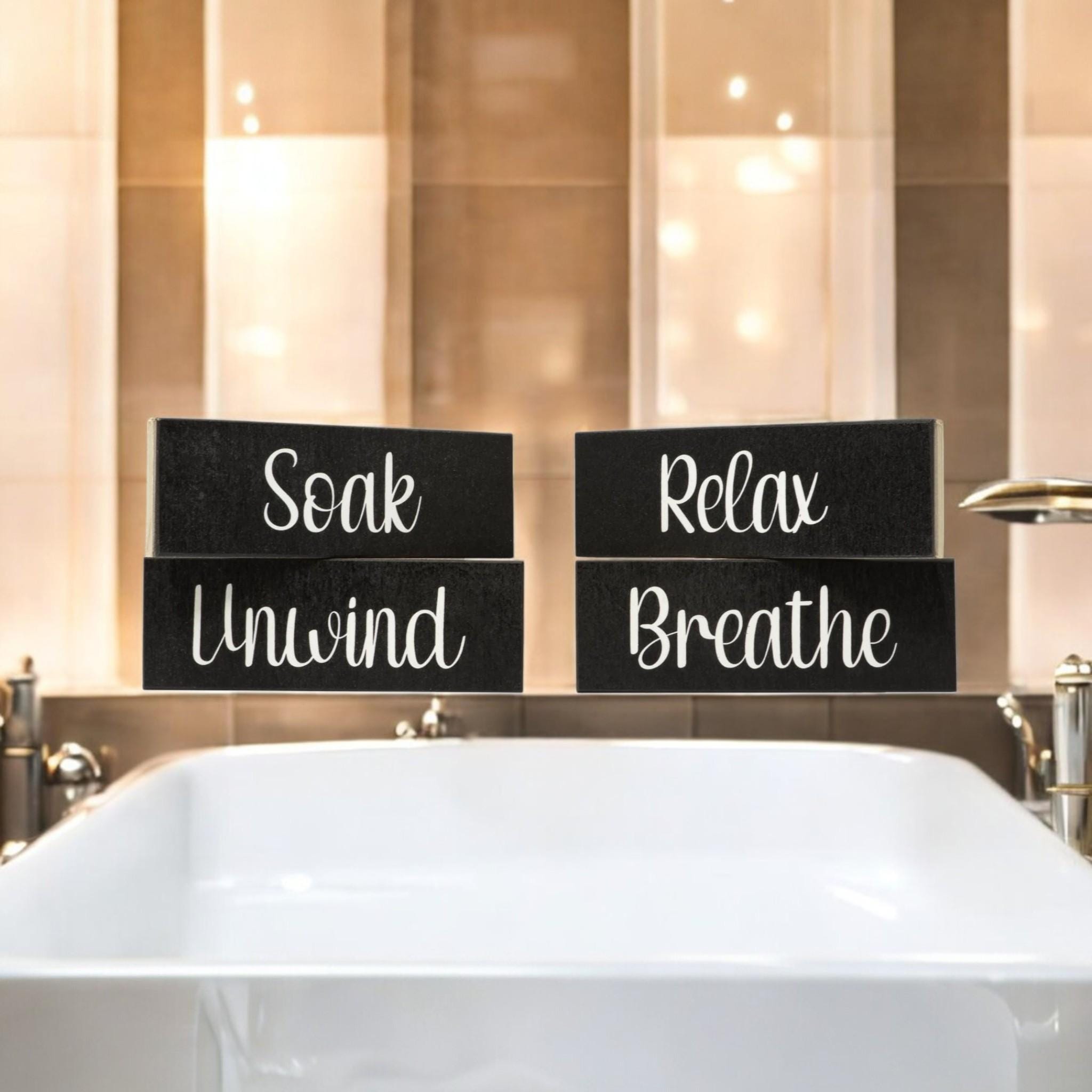 Relax Soak Unwind Breathe Wooden Block Set - Farmhouse Bathroom Decor ...