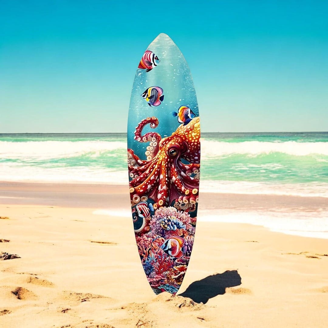 Outdoor Octopus Surfboard Wall Art Decor, Octopus Wall Hanging ...