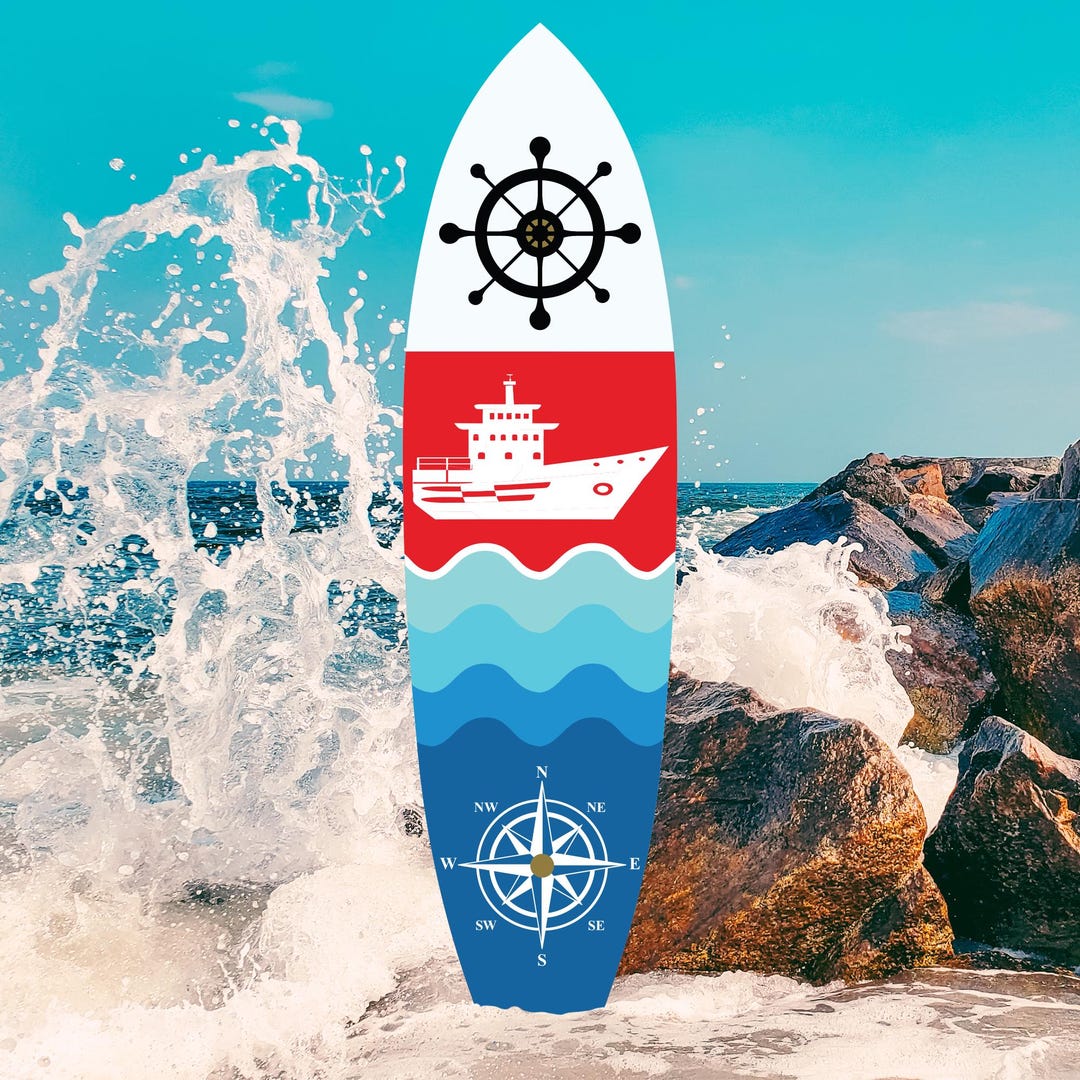 Outdoor Nautical Ship and Compass Surfboard Wall Decor, PVC, Surfboard ...