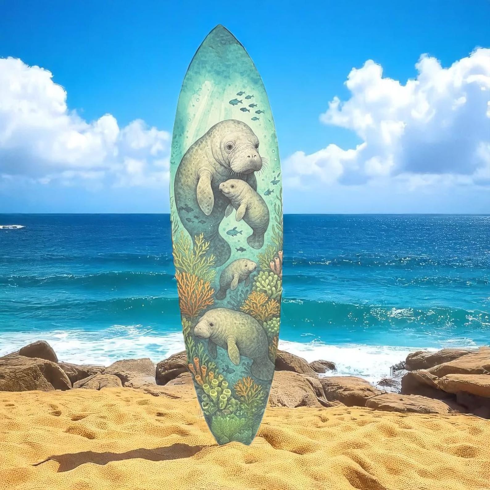 Manatee Surfboard Wall Art: Coastal Beach Decor, Weatherproof PVC - Etsy