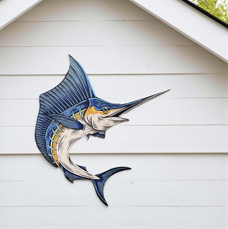 Blue Marlin Fish Sign: Weatherproof Coastal Wall Decor, 3 Foot - Etsy
