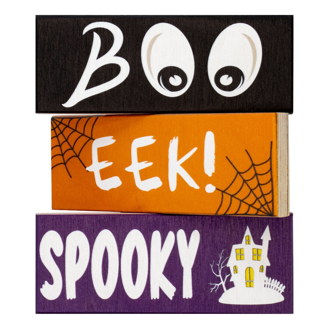 Halloween Decor 3pc Wooden Block Signs Boo Eek Spooky - Etsy