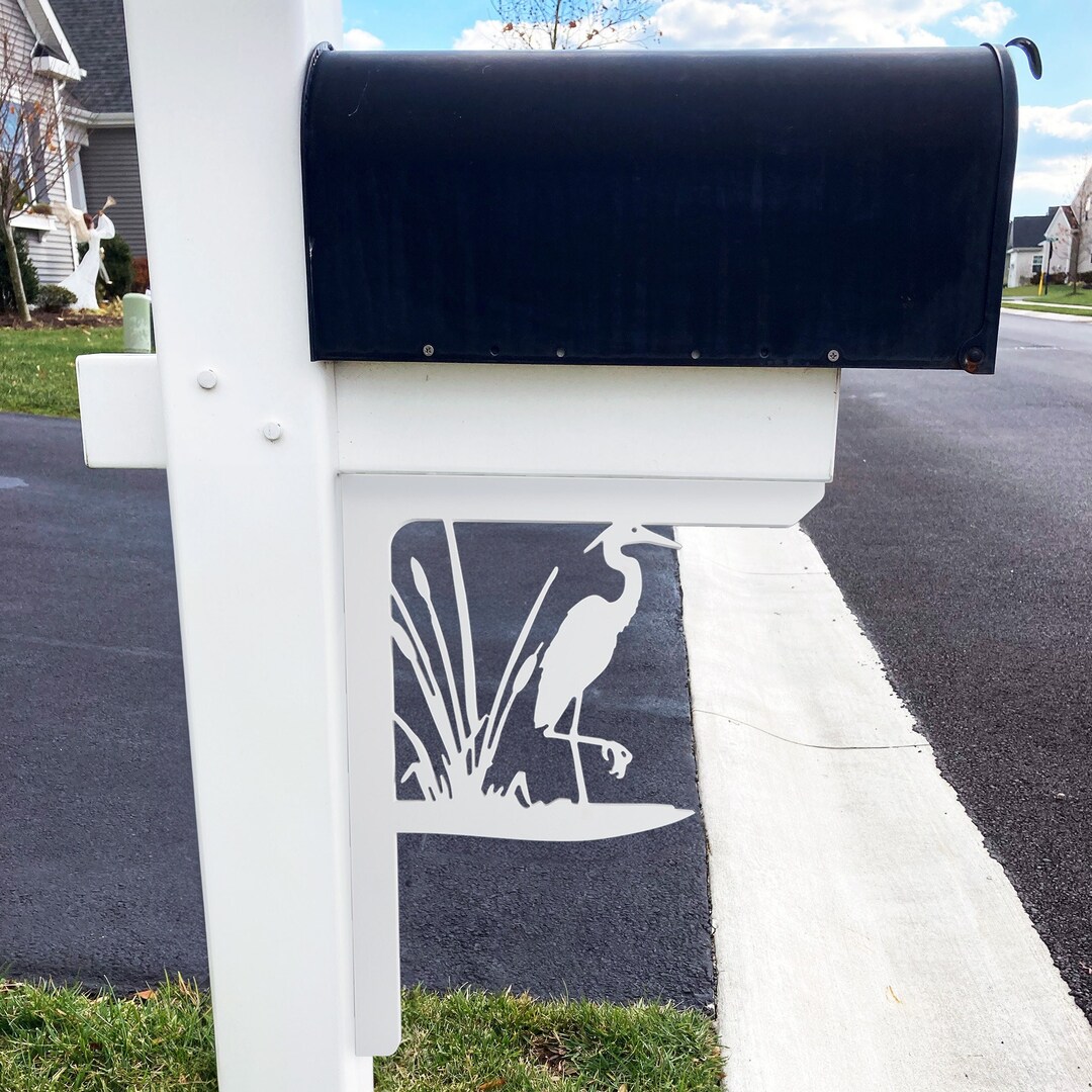Heron Egret Mailbox Bracket With Cattails, Corner Porch Decoration ...