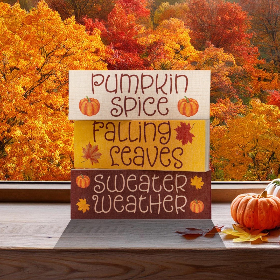 Fall Decor Pumpkin Spice & Sweater Weather Wood Block Set, 3pc Fall ...