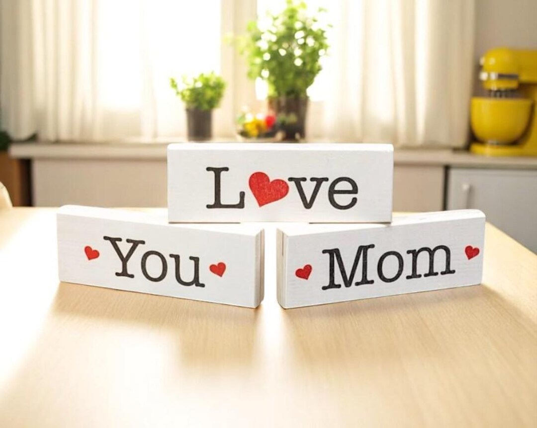Love You Mom Block Set - Mother's Day Gift for Mom - Wooden Mom Decor ...