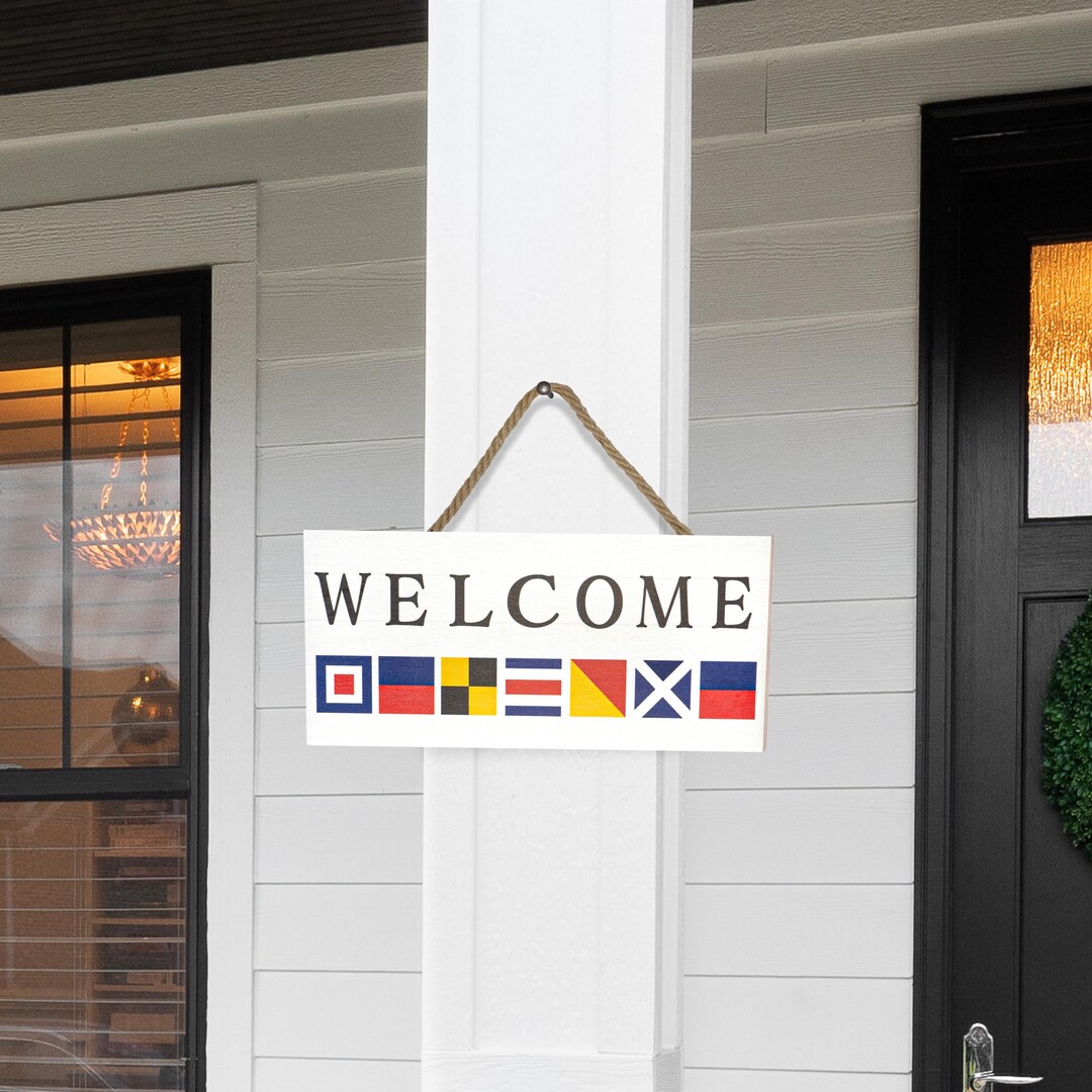 Nautical Welcome Sign: Coastal Flag Decor, Beach House Gift - Etsy