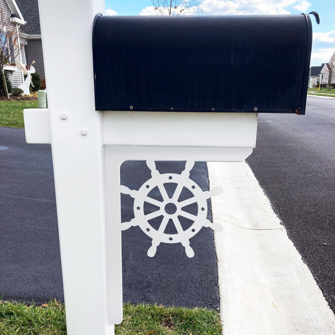 Nautical Wheel Mailbox Decoration, Porch Decor, Mailbox Bracket, Curb ...