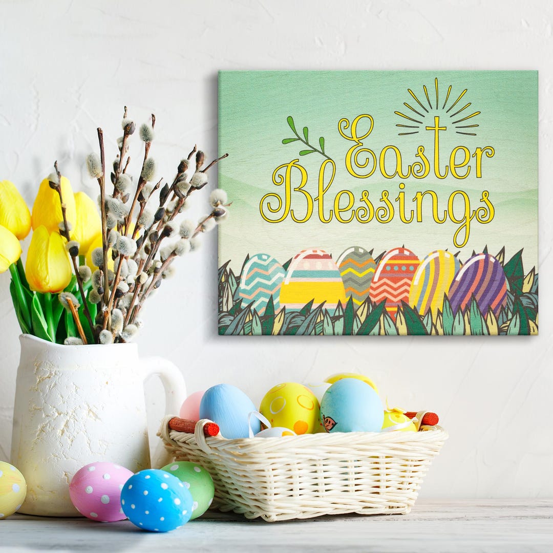 Easter Blessings Sign, Religious Christian Easter, Farmhouse Easter ...