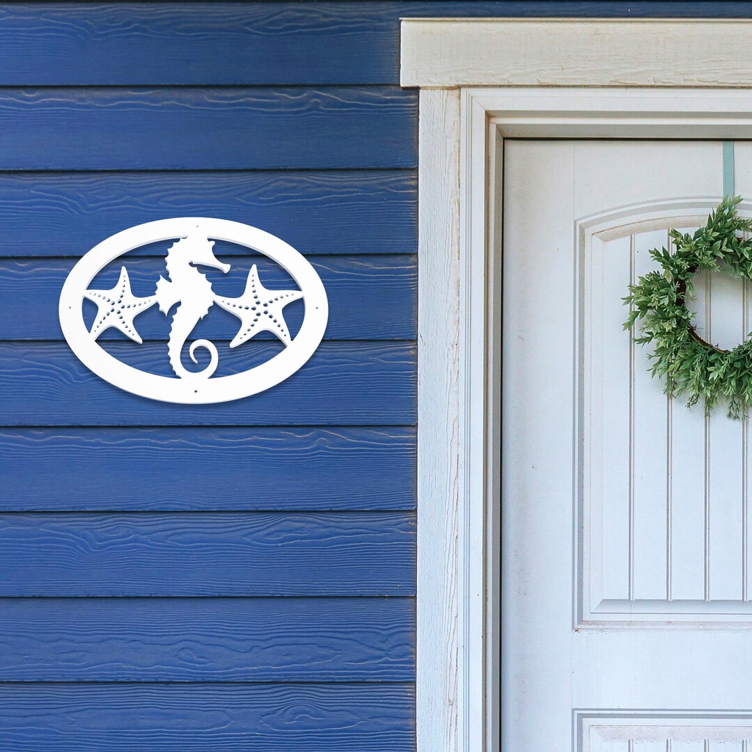 Outdoor Seahorse Starfish House Sign, Nautical Beach Decor, Coastal ...