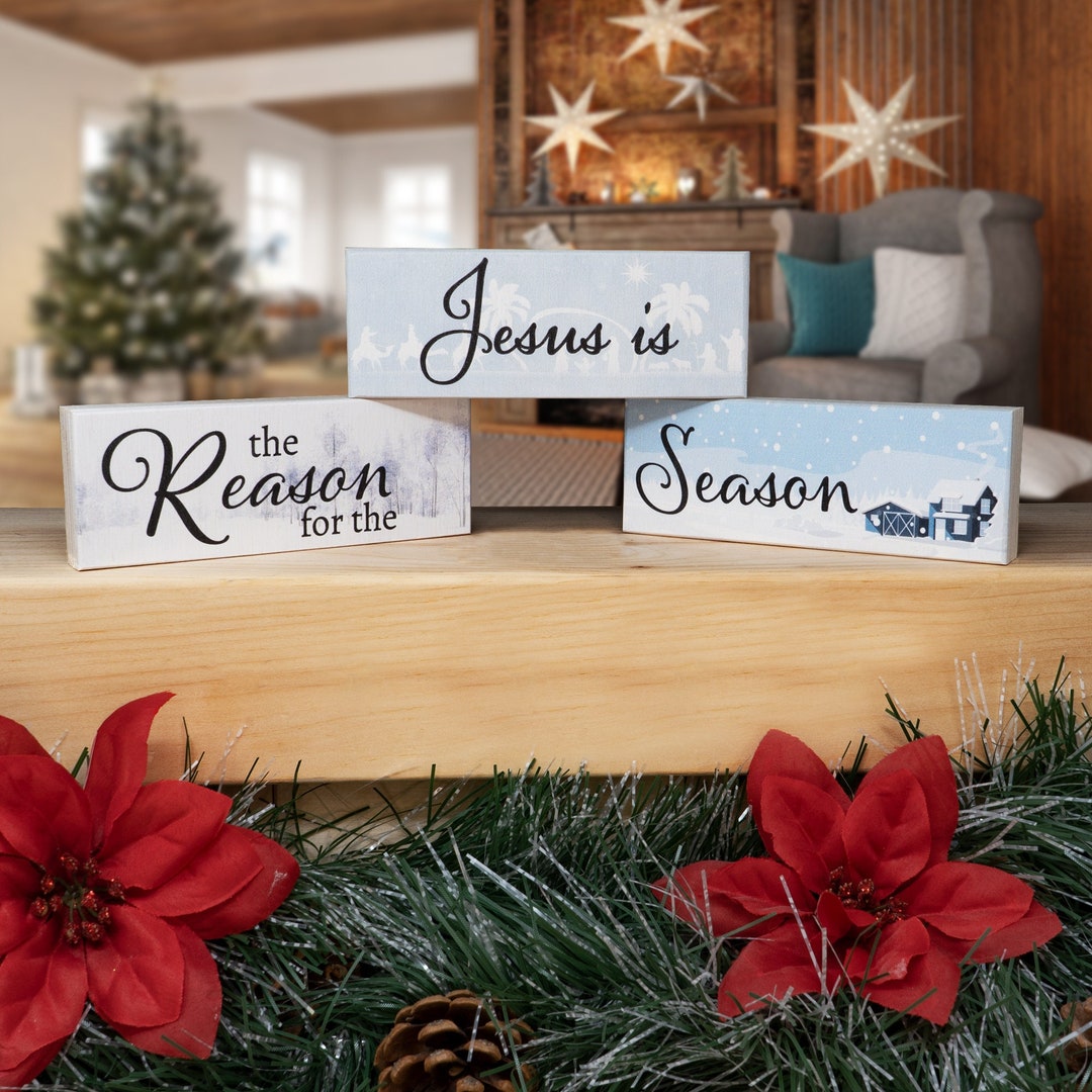 Jesus is the Reason for the Season 3pc Wooden Block Sign Set, Christmas ...