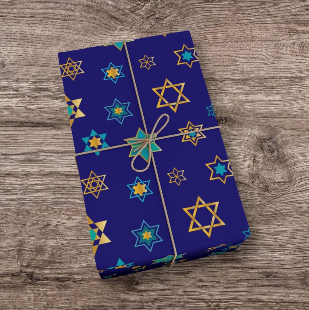 Star of David Gift Wrap Papers Hanukkah, Blue Jewish Holiday Wrapping ...