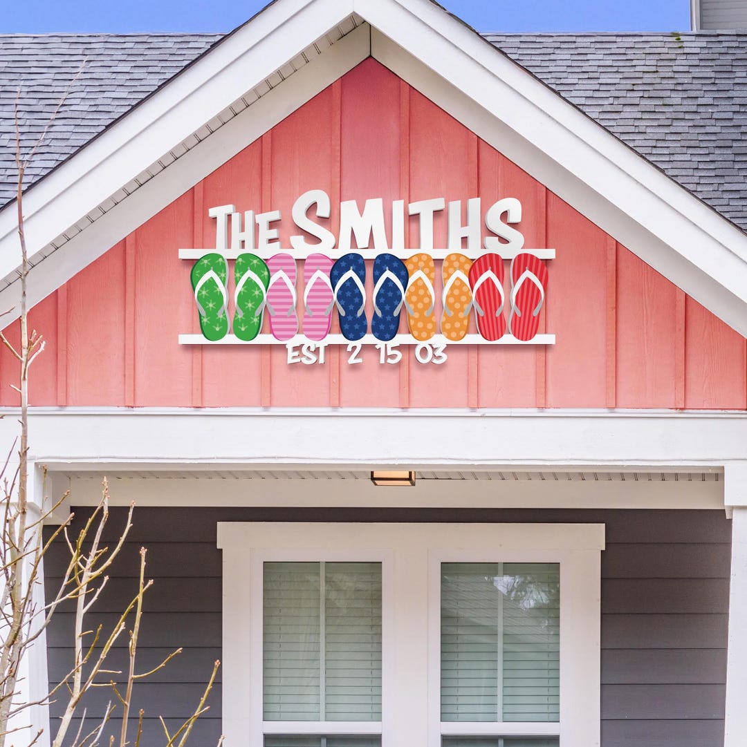 Personalized Flip Flop Family Sign - Custom Beach House Decor - Coastal ...