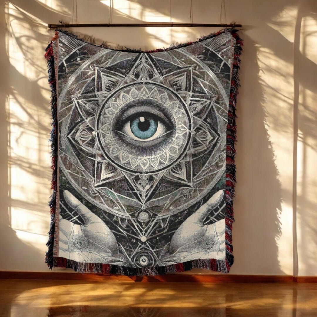 Mystical Eye Woven Blanket - Bohemian Art Tapestry, Cozy Throw for ...