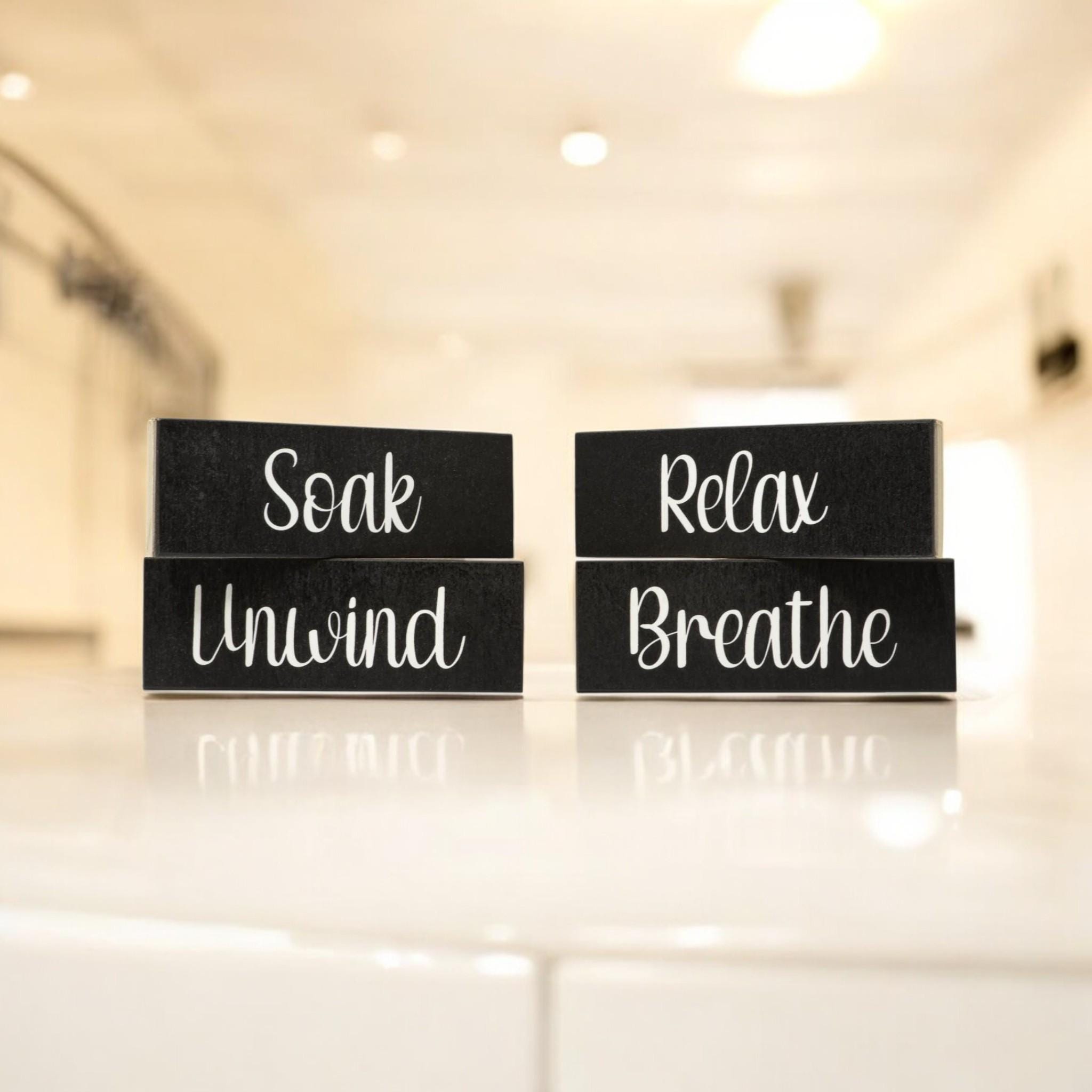 Relax Soak Unwind Breathe Wooden Block Set - Farmhouse Bathroom Decor ...