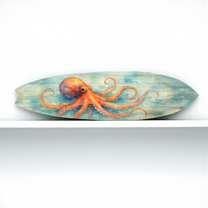 Octopus Surfboard Wall Art – Coastal Nautical Decor, PVC Outdoor Beach ...