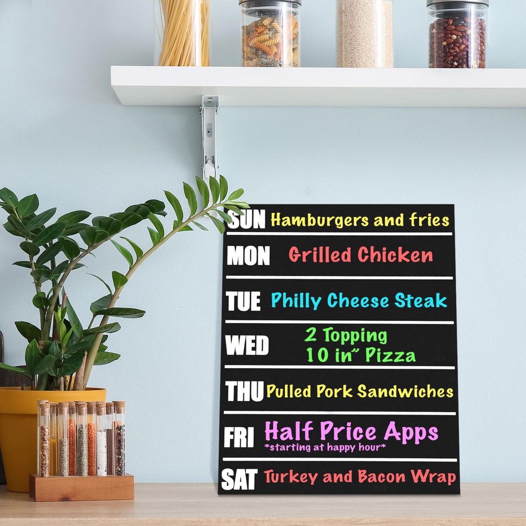 Weekly Meal Planner Chalkboard Sign - 11.5x14.5 Reusable Weekly Planner ...