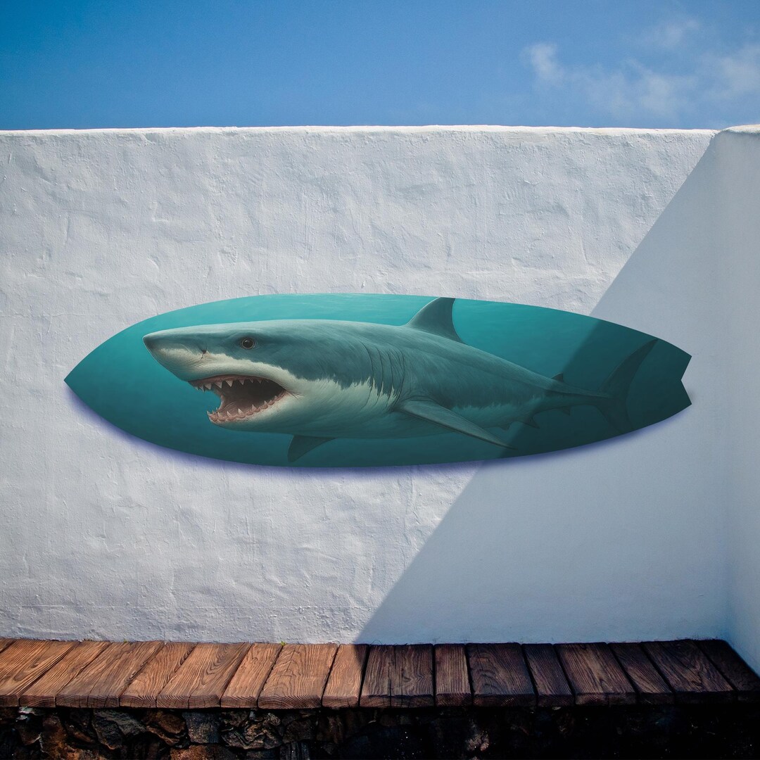 Outdoor Shark Surfboard Wall Art – Ocean Themed Shark Decor ...