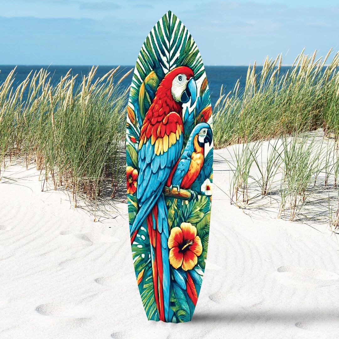 Outdoor Parrot Surfboard Wall Art Tropical Theme, Surfboard Sign Parrot ...