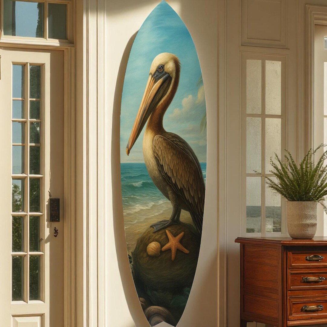 Pelican Surfboard Wall Art: Coastal Beach House Decor, Weatherproof PVC ...