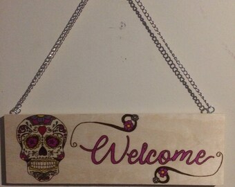 Sugar Skull Hand Painted Wooden Sign Small - Etsy