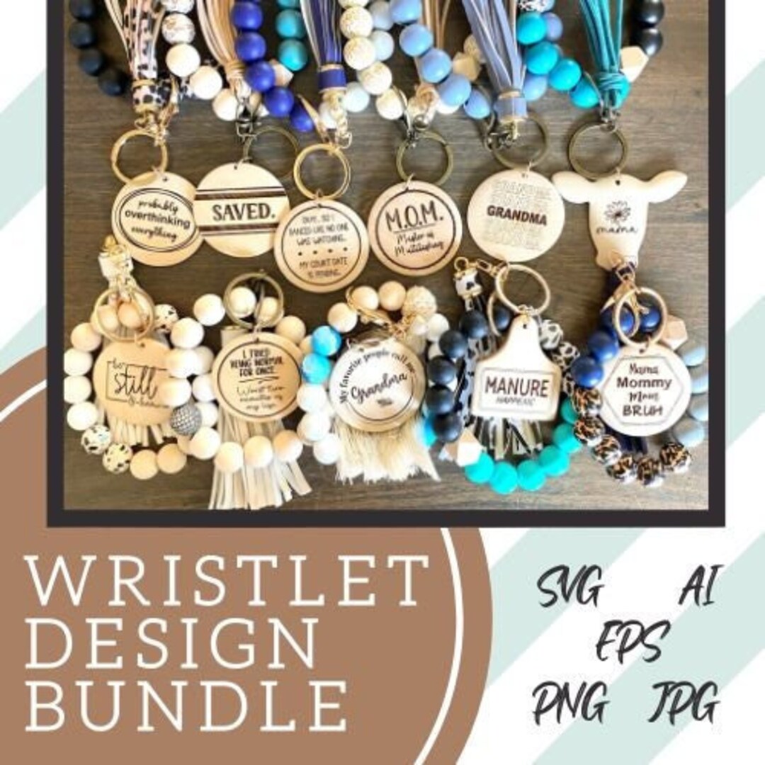 Wristlet Digital Design Bundle, Round Keychain Designs, Wristlet SVG ...