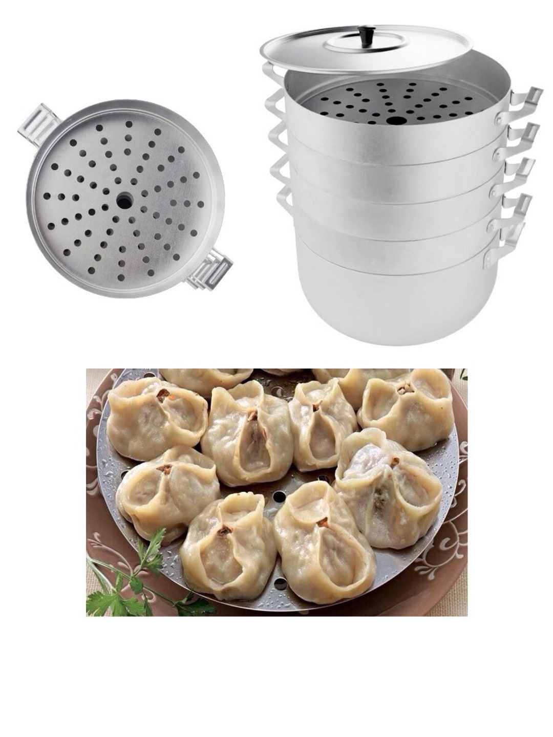 Dumpling Steamer Mantovarka Aluminum 4-tiered 6 L Kazakh Uzbek Russian ...