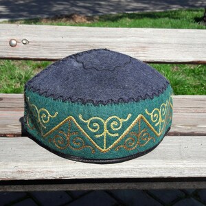 Kazakhstan felted wool skull cap hat Traditiona National | Etsy