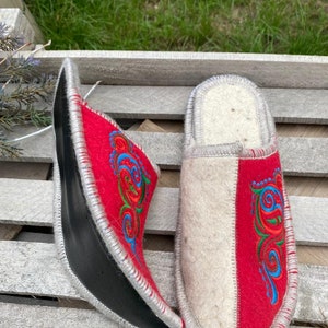 Embroidery red womens mens felt slippers handmade from eco | Etsy