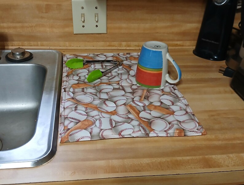 Absorbent Baseball-themed Kitchen Mat, Quilted Dish Drying Pad ...