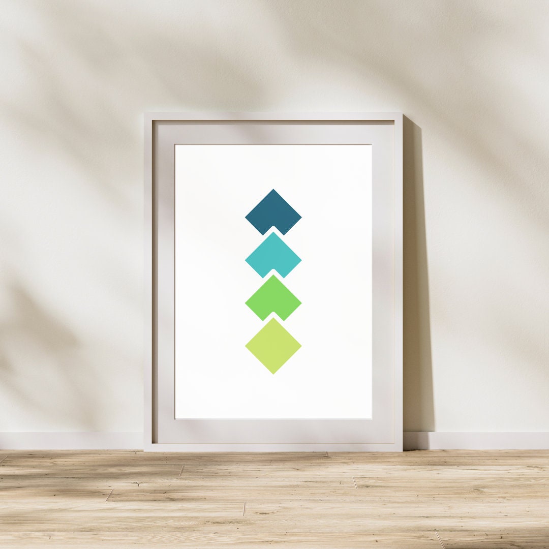 Retro Printable Color Block Wall Art Lime Green Teal Turquoise Blue ...