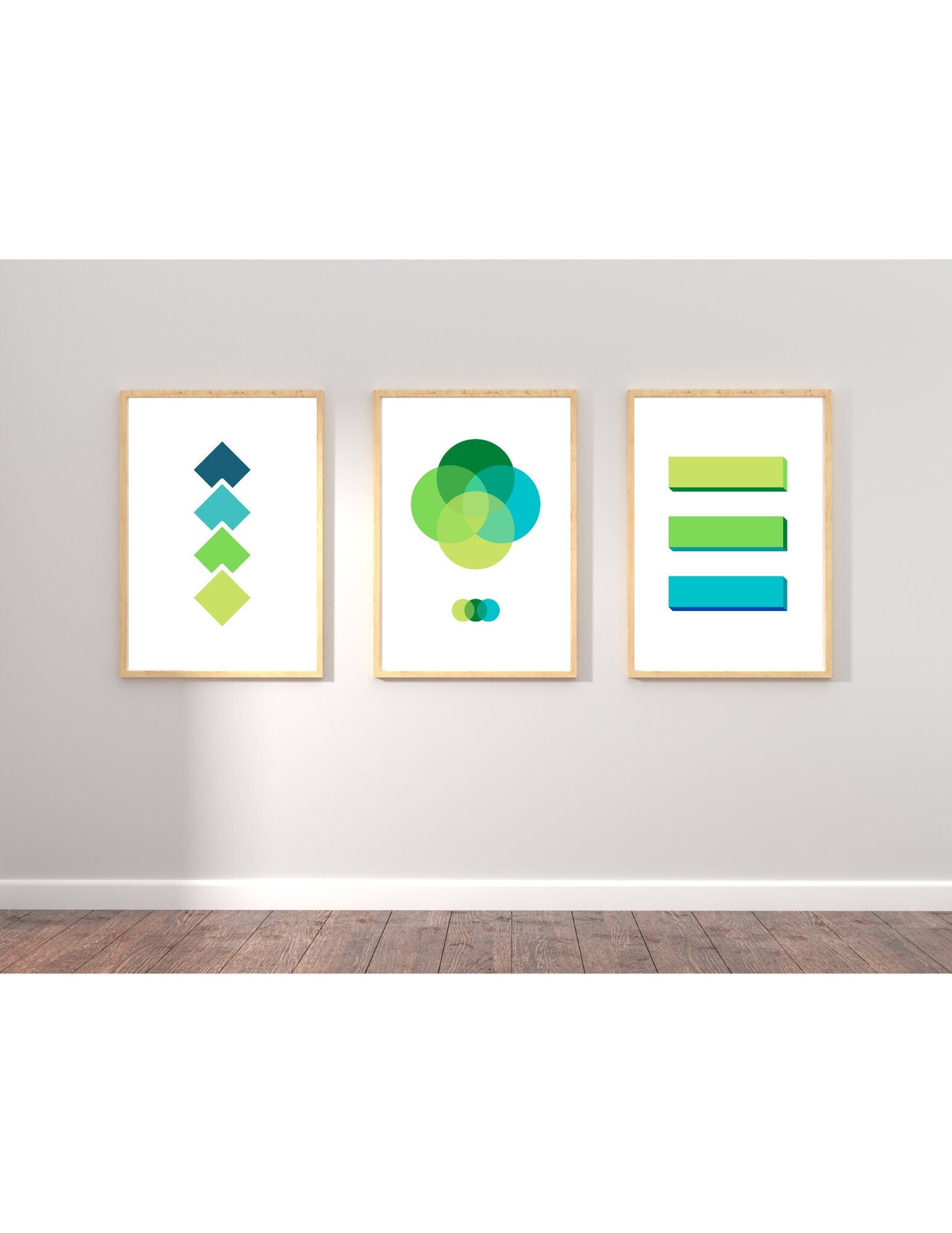 Retro Printable Color Block Wall Art Lime Green Teal Turquoise Blue ...