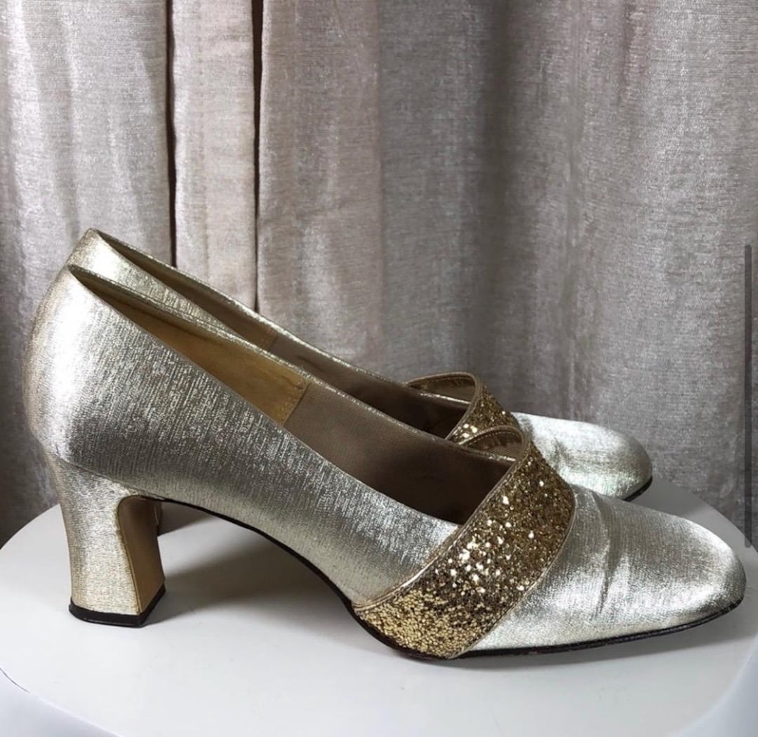 Vintage Dorette & Debs 60’s- 70s Silver Lame Gold Heels // Glitter ...
