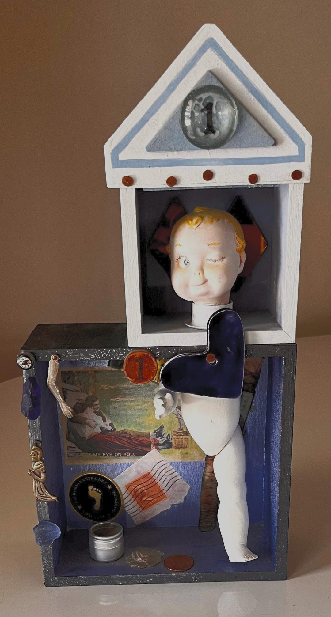 Assemblage Art Red Headed Winking Baby “i’ve Got My Eye on You” #1 ...