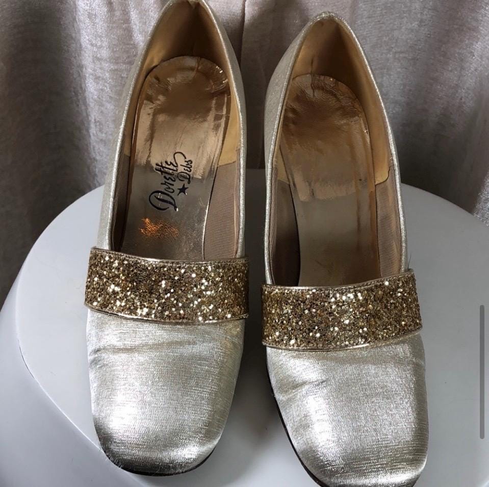 Vintage Dorette & Debs 60’s- 70s Silver Lame Gold Heels // Glitter ...