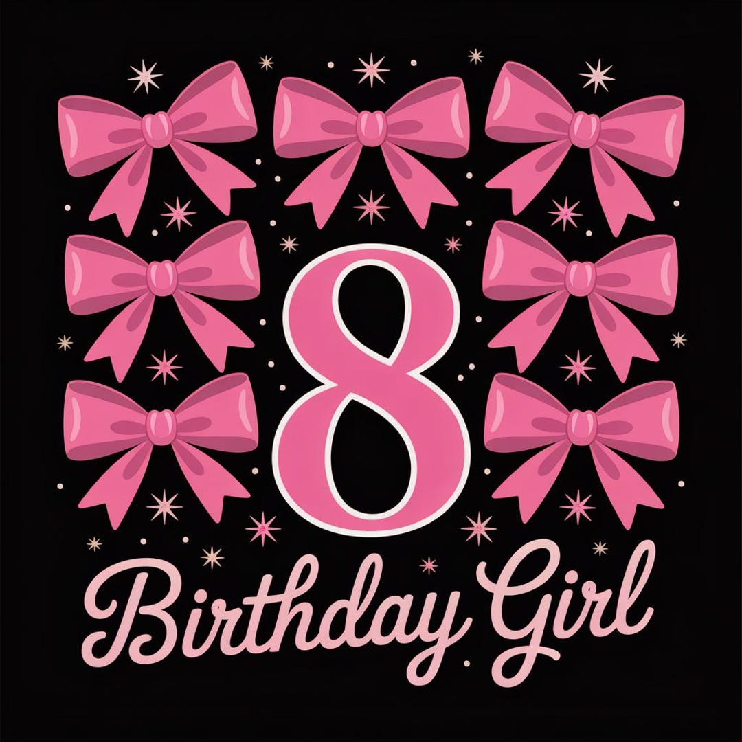 Eighth Birthday Girl PNG: Pink Bows Number 8, Party Decor (digital ...