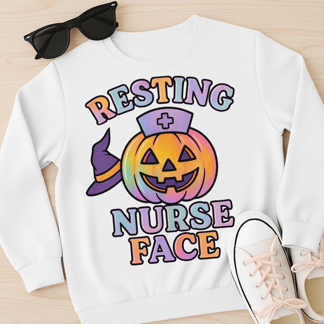 Snarky Nurse Halloween PNG: Resting Nurse Face Pumpkin Design (digital ...