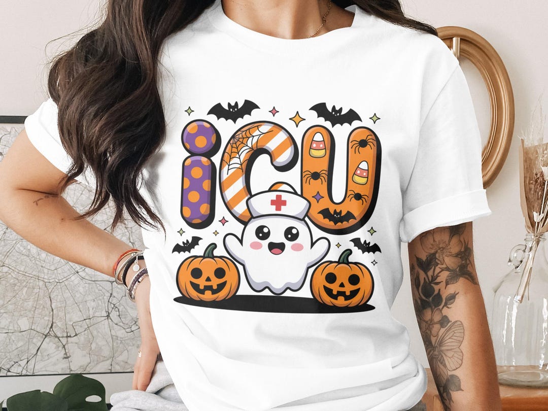 ICU Halloween Print: Nurse Ghost, Pumpkins & Bats (PNG File) - Etsy
