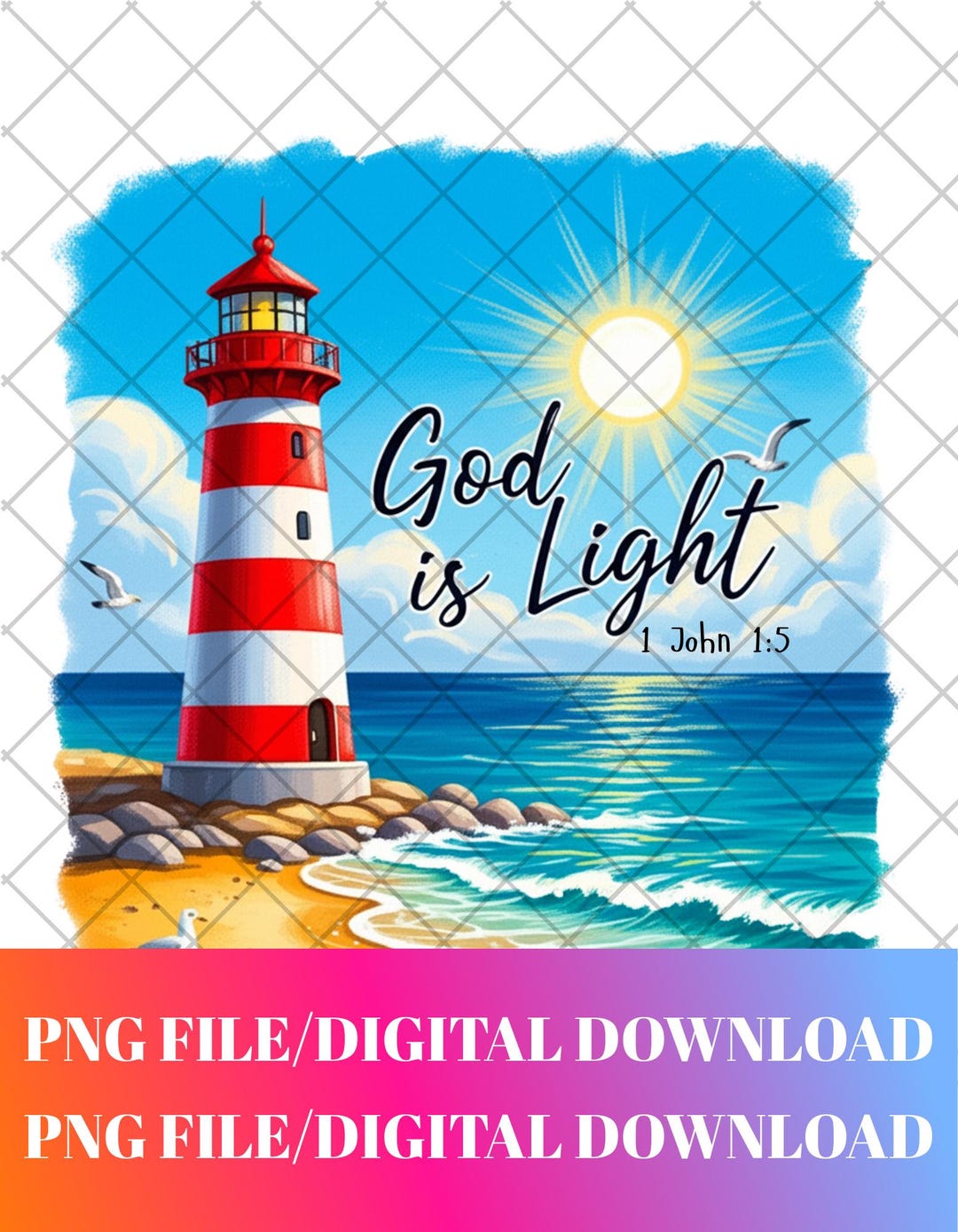 God is Light | Christian Lighthouse Beach PNG | 1 John 1:5 Bible Verse ...
