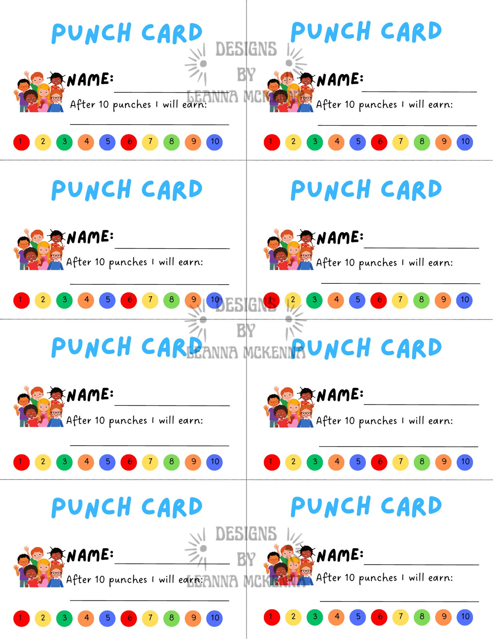 Punch Card for Kids ***DIGITAL DOWNLOAD*** - Etsy