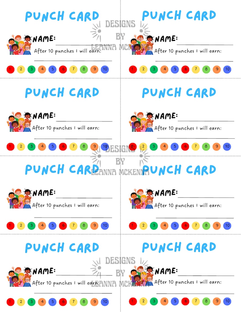 Punch Card for Kids ***DIGITAL DOWNLOAD*** - Etsy