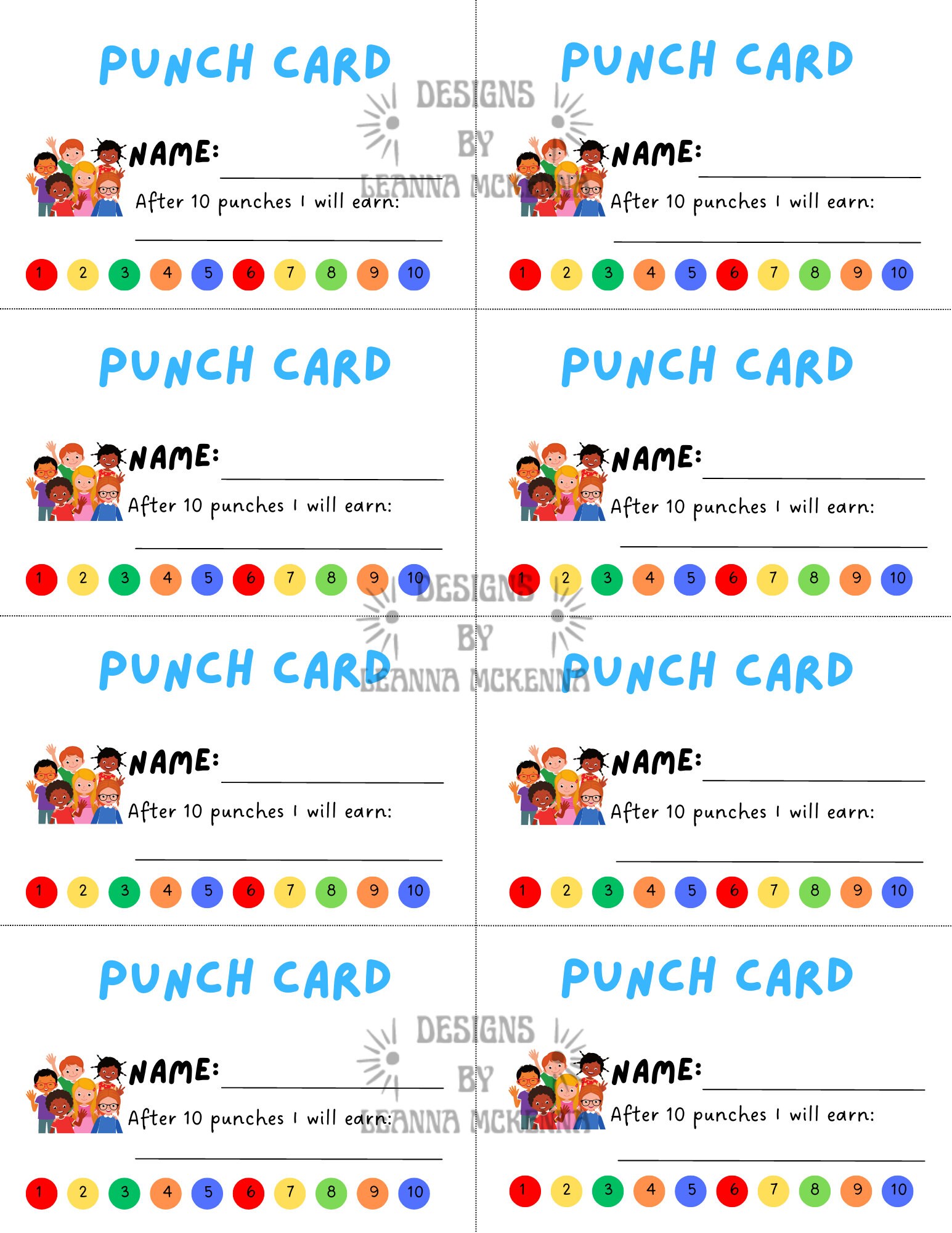 Punch Card for Kids ***DIGITAL DOWNLOAD*** - Etsy