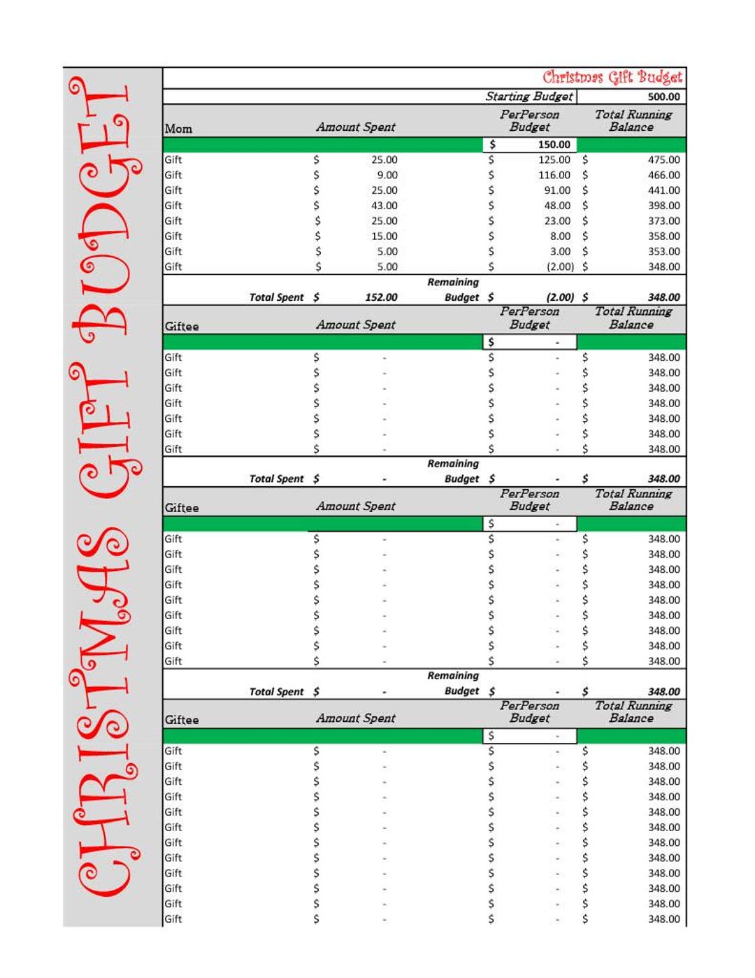 Easy & Simple Christmas Budget Spreadsheet - Digital Download - Etsy
