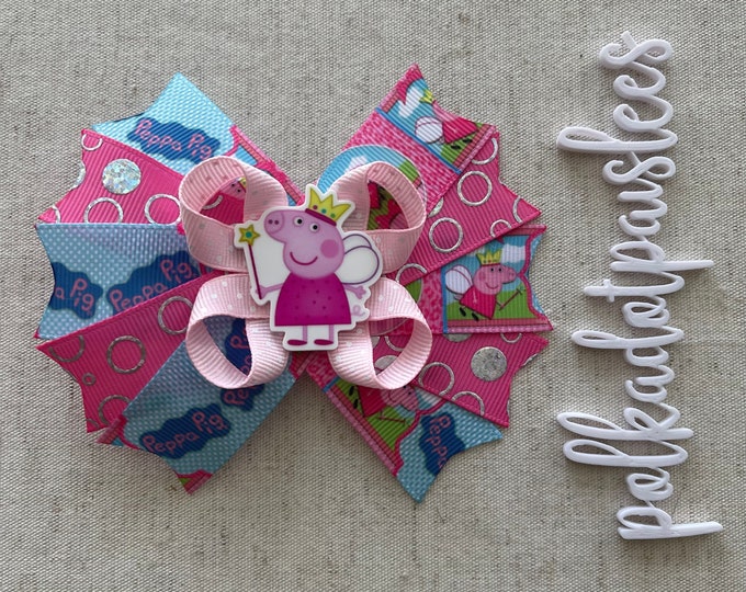 Peppa Pig Hairbow Peppa Pig Hairbows Peppa Pig Bows Peppa | Etsy