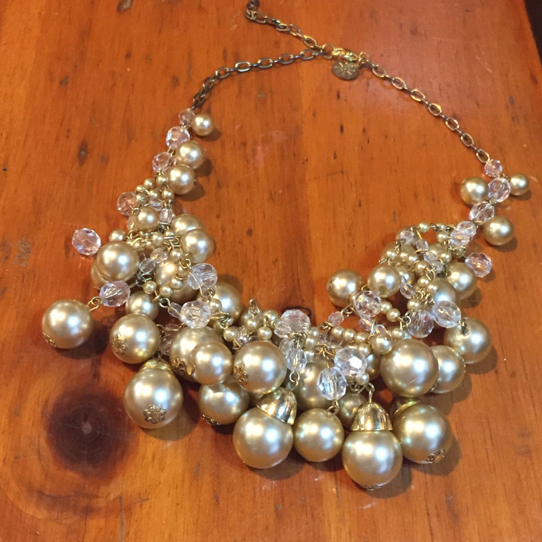 Faux Gold Pearl AB Crystal Necklace - Etsy