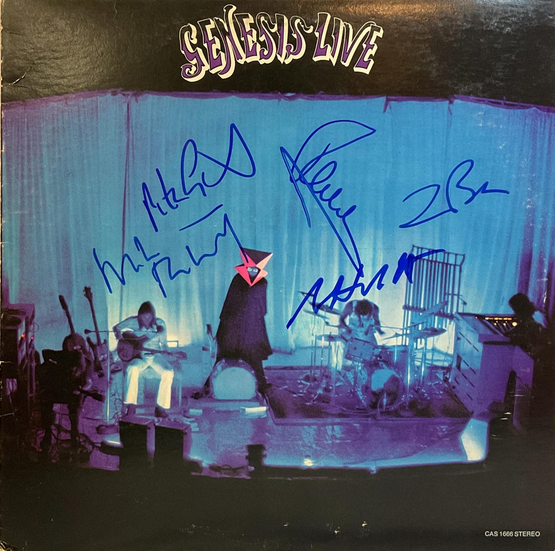 Genesis live 1974 Album COMPLETE BAND Hand-signed Autographed LP Peter ...